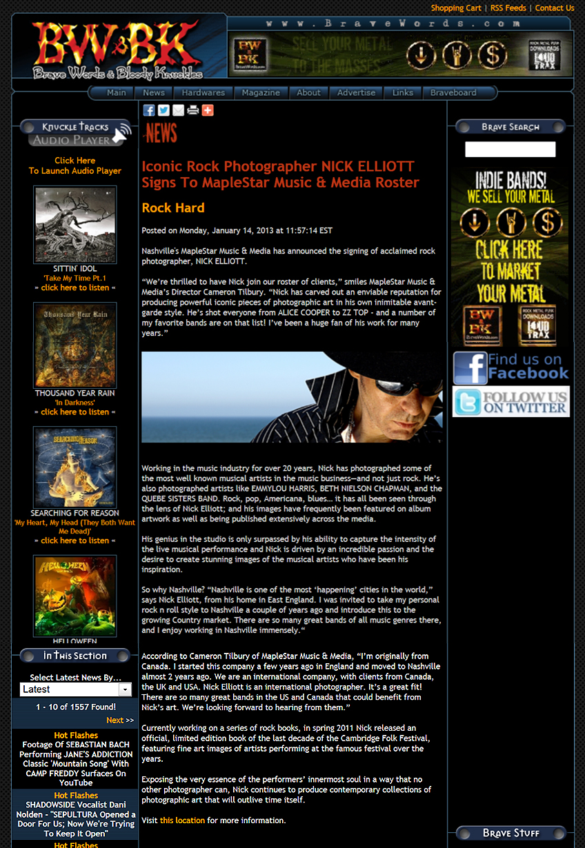 Iconic Rock Photographer Signs To MapleStar Music & Media | nick ...